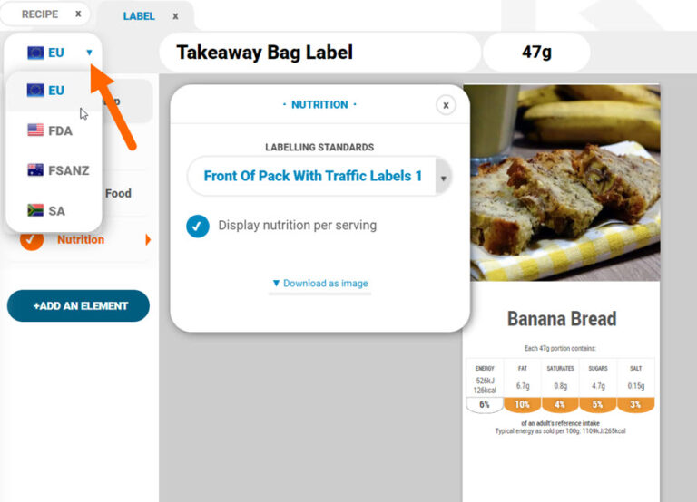 Creating a Food Label - Nutritics
